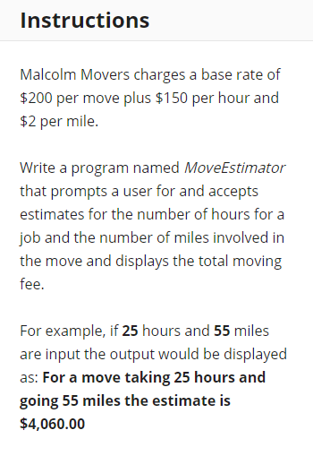 Solved Instructions Malcolm Movers charges a base rate of | Chegg.com