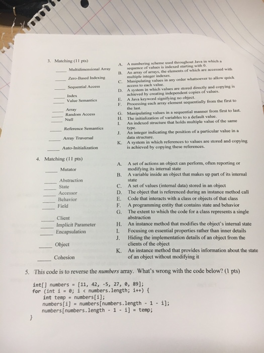 Solved 3. Matching (11 pts) A. A numbering scheme used | Chegg.com