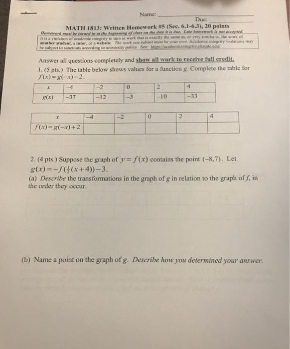 Solved Name: Due: MATH 1813: written Homework #5 (Sec. | Chegg.com
