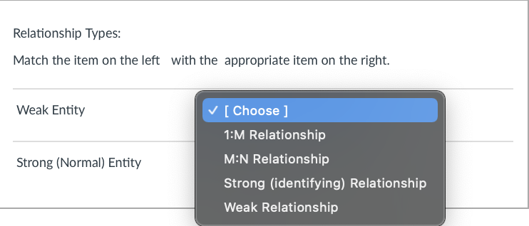 Solved Relationship Types: Match the item on the left with | Chegg.com