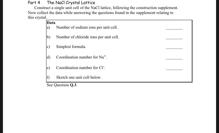 Solved Part 4 The NaCI Crystal Lattice Construct a single | Chegg.com