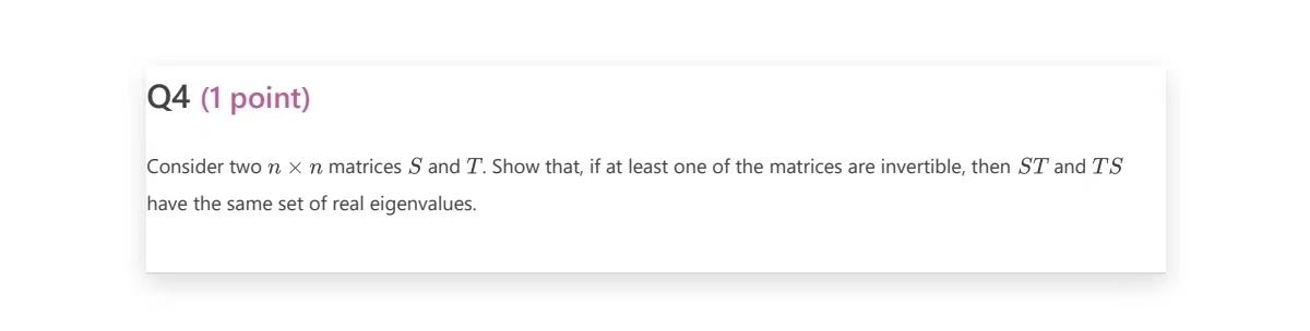 Solved Consider two n×n matrices S and T. Show that, if at | Chegg.com