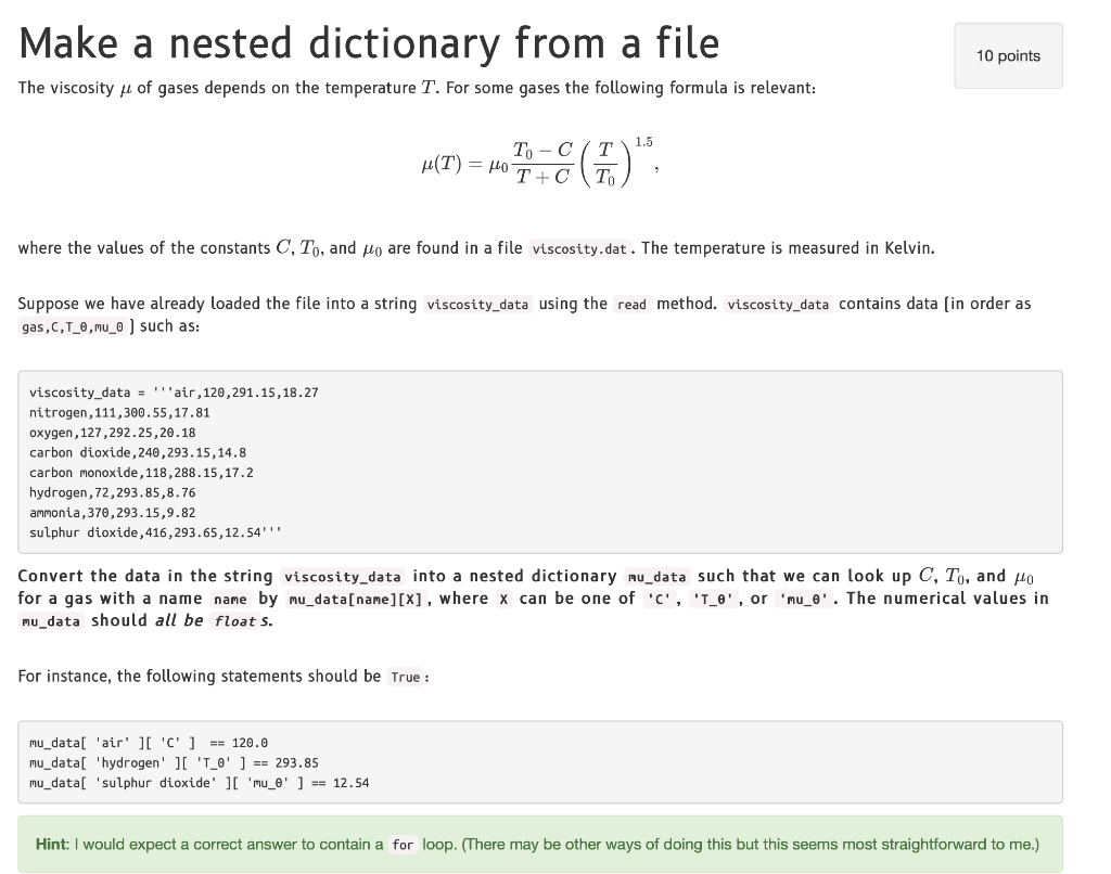 Solved Make a nested dictionary from a file 10 points The | Chegg.com