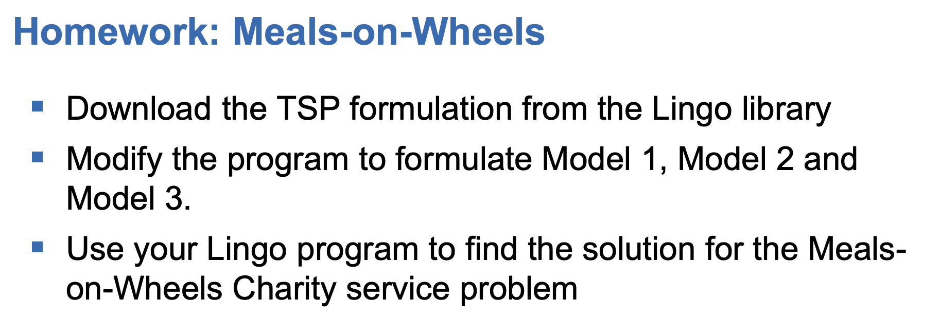 Homework: Meals-on-Wheels Download the TSP | Chegg.com