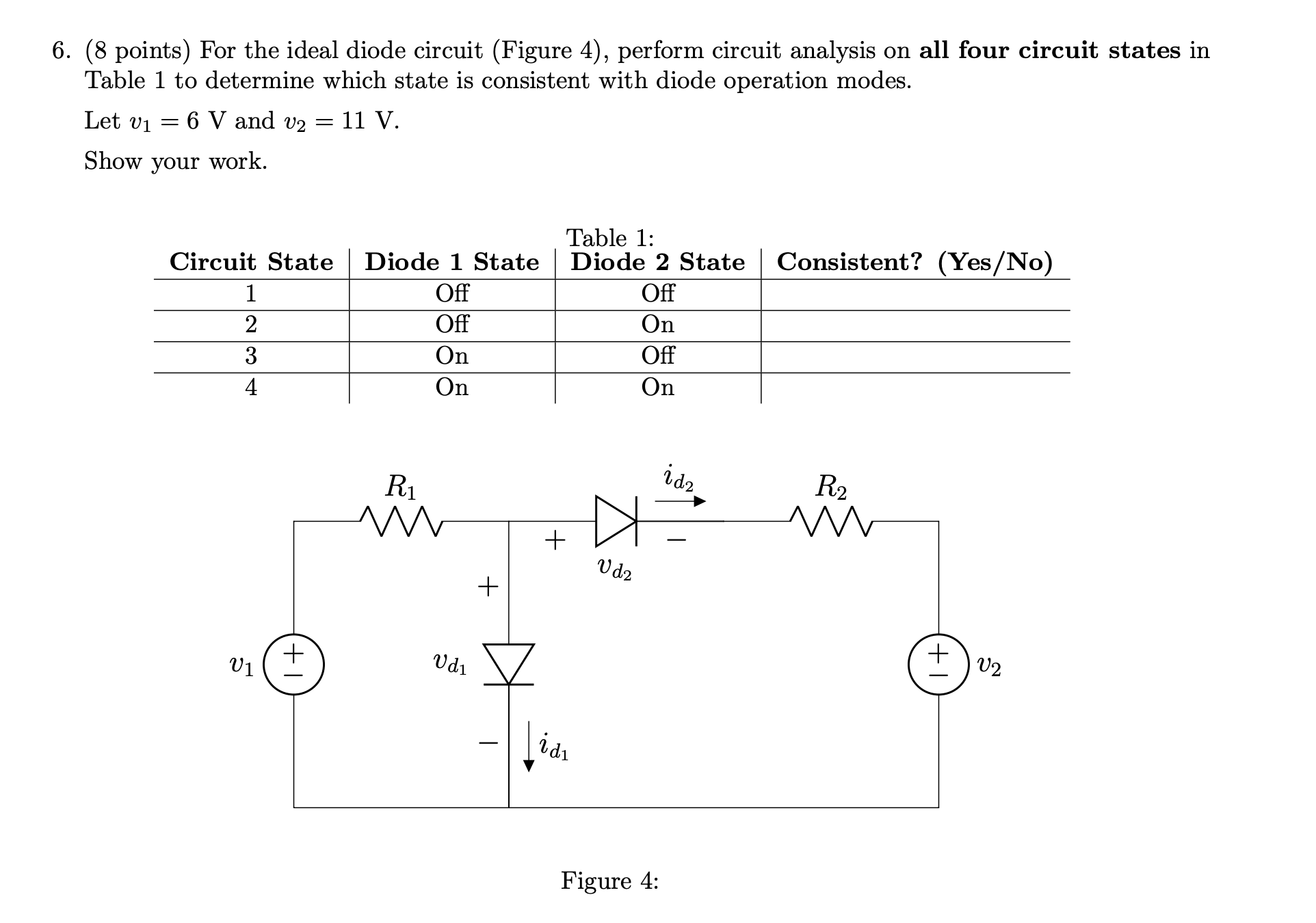 Solved (8 points) For the ideal diode circuit (Figure 4), | Chegg.com