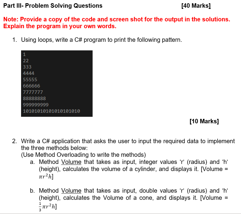 Solved Part III- Problem Solving Questions [40 Marks] Note: | Chegg.com
