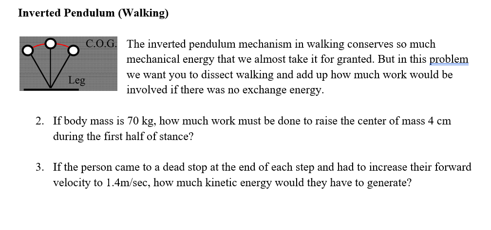 Solved Inverted Pendulum (Walking) C.O.G. The inverted | Chegg.com