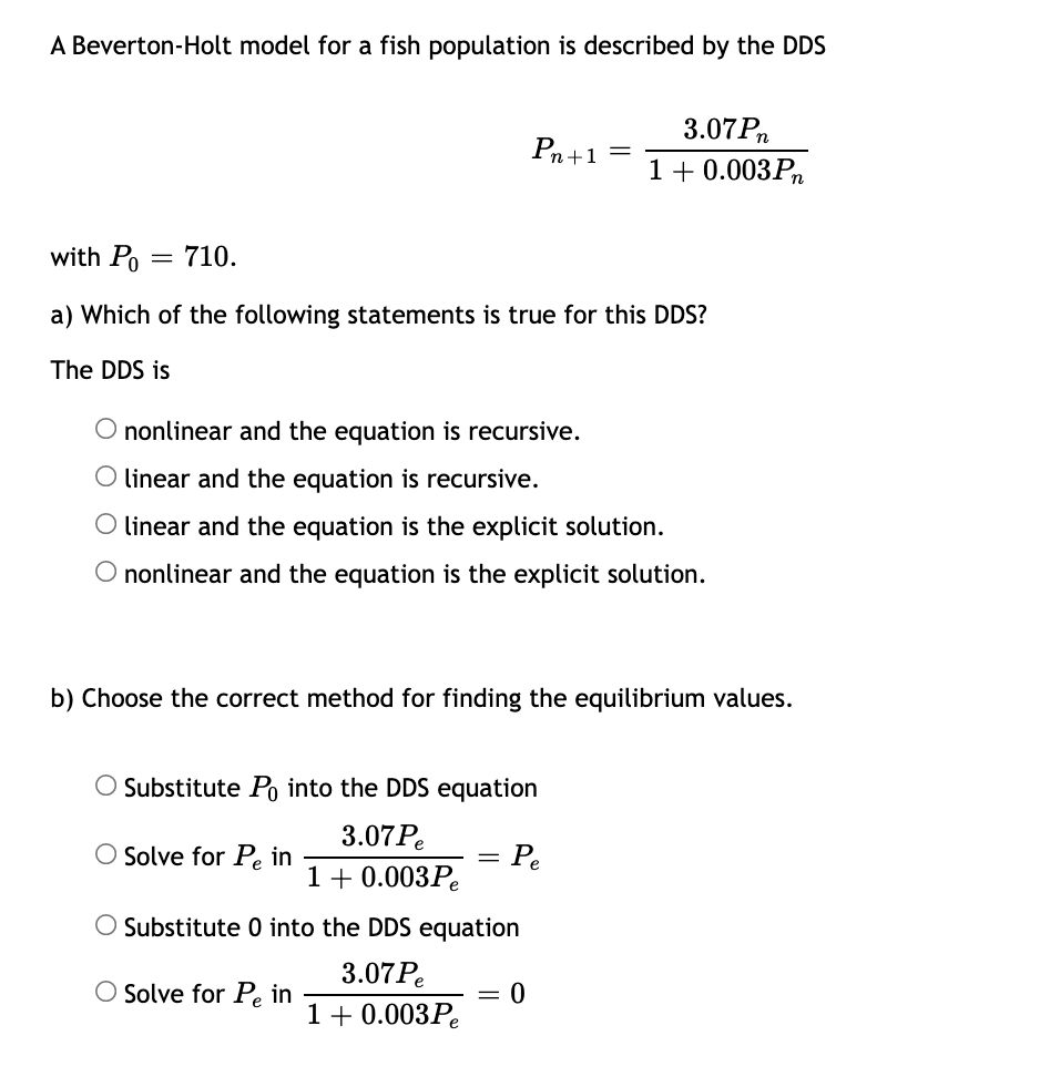 Solved A Beverton-Holt model for a fish population is | Chegg.com