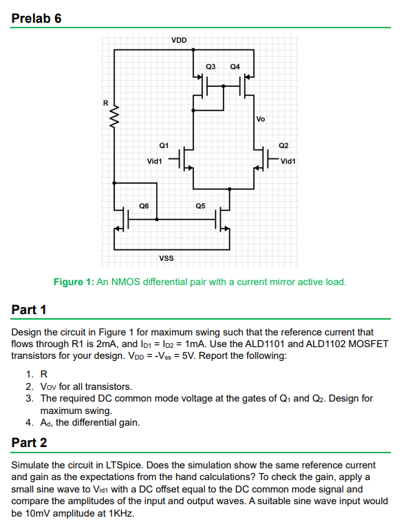 Solved Figure 1: An NMOS differential pair with a current | Chegg.com