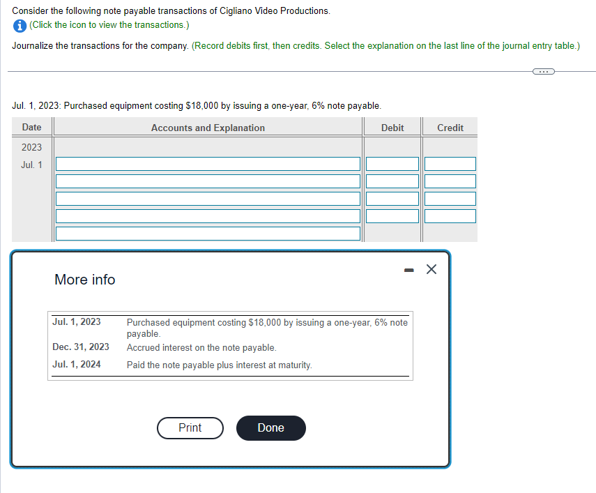 Solved Consider the following note payable transactions of | Chegg.com