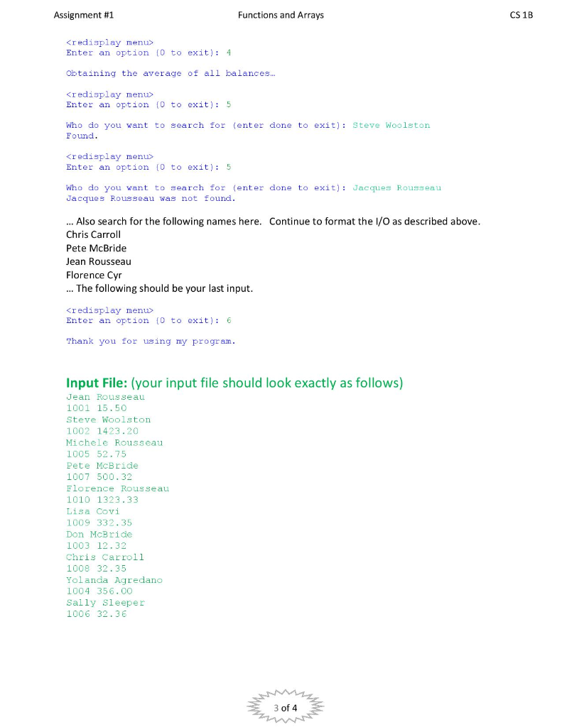 Answered Assignment 1 Functions And Arrays Cs 1b 100 Pts 