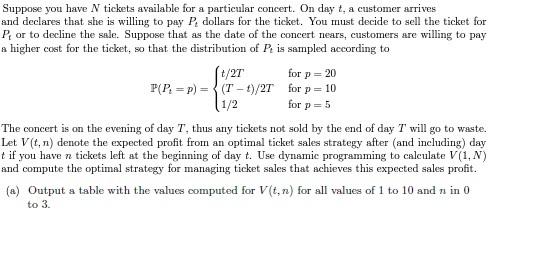 Solved Output a table with the values computed for V (t, n) | Chegg.com