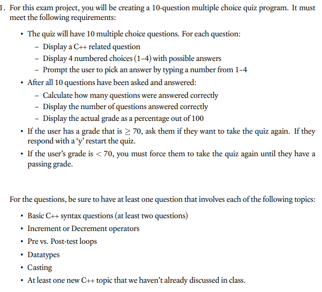 Solved 1. For this exam project, you will be creating a | Chegg.com