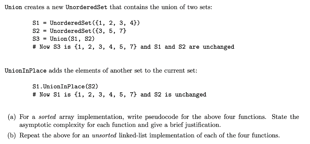 Solved 2. Implementations of Set Operations. Consider the | Chegg.com