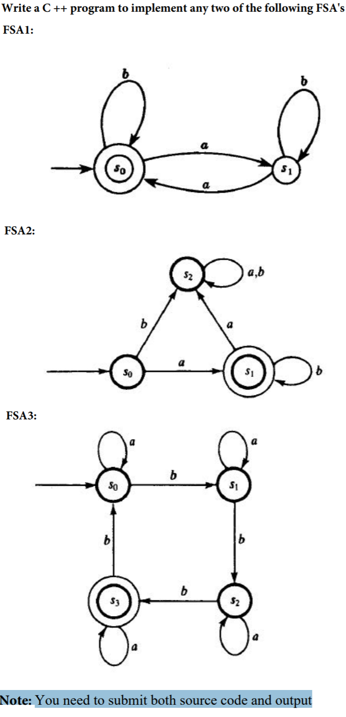 Solved Write a C ++ program to implement any two of the | Chegg.com