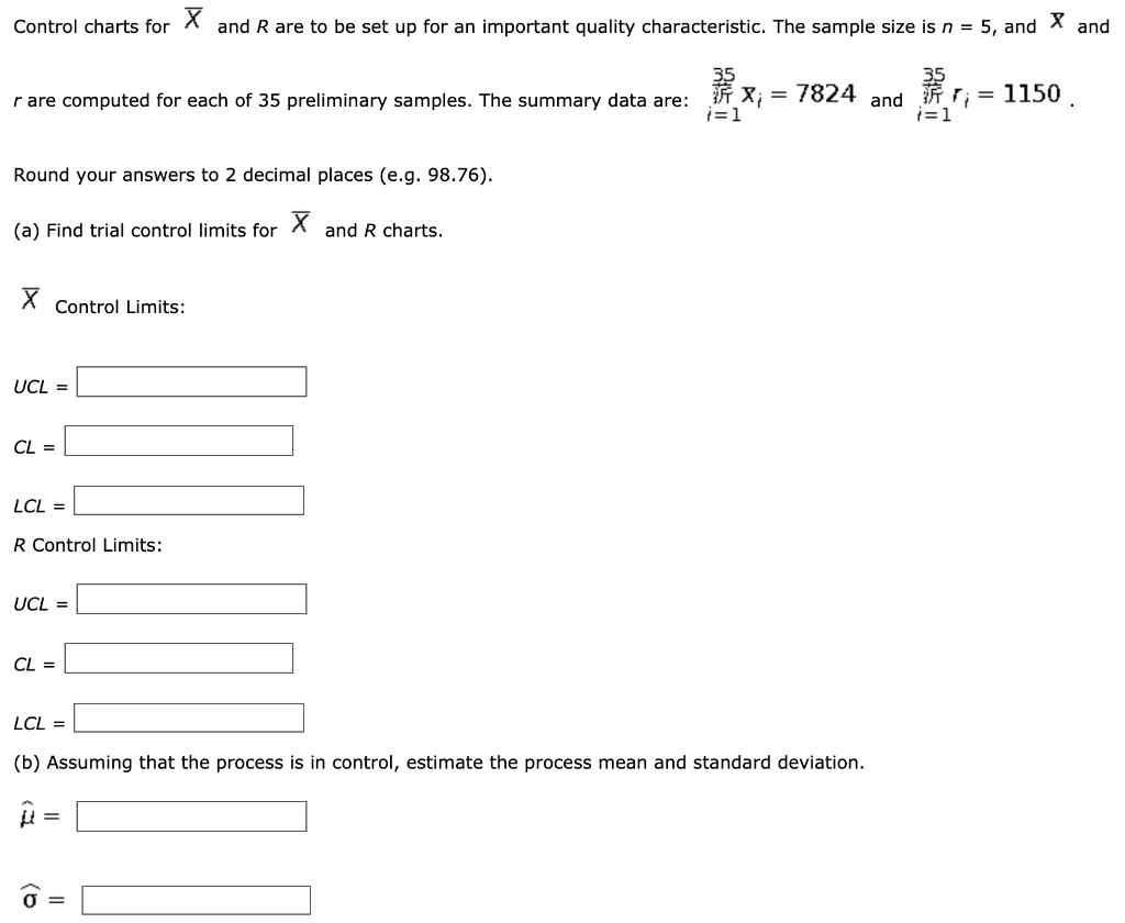 Solved Control charts for and R are to be set up for an | Chegg.com