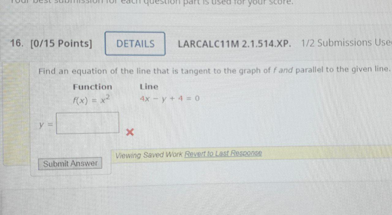 Solved 16. [0/15 Points ] LARCALC11M 2.1.514.XP. 1/2 | Chegg.com