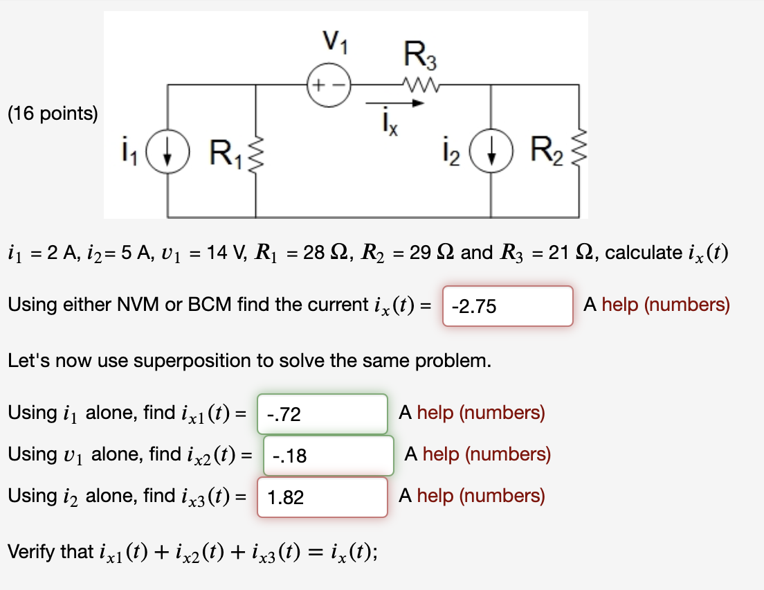 Solved (16 points) i1=2 A,i2=5 A,v1=14 V,R1=28Ω,R2=29Ω and | Chegg.com
