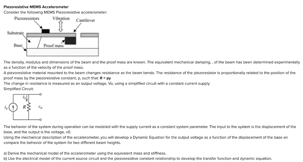Solved Piezoresistive MEMS Accelerometer Consider the | Chegg.com
