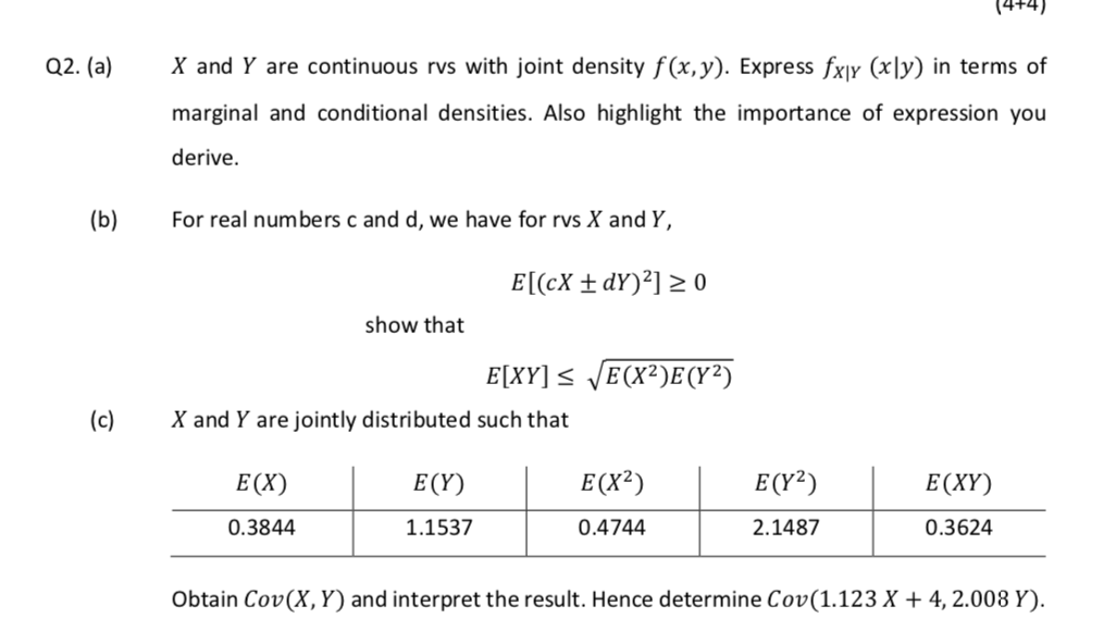 Solved Q2. (a) X and Y are continuous rvs with joint density | Chegg.com