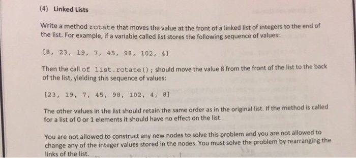 Solved Write a method rotate that moves the value at the | Chegg.com