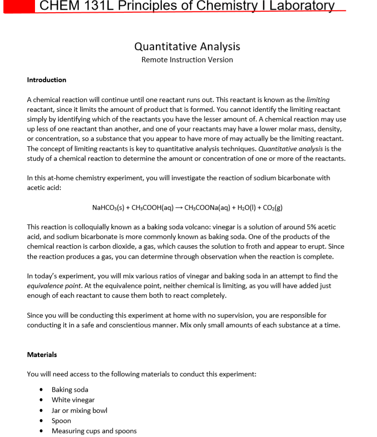 Solved CHEM 131L Principles of Chemistry | Laboratory | Chegg.com