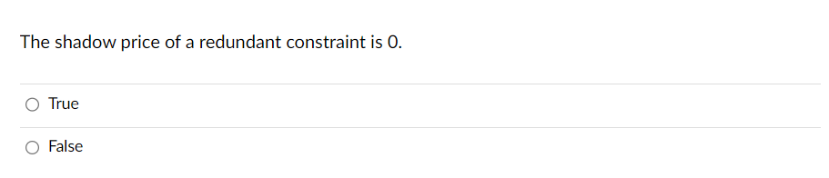 Solved The shadow price of a non-binding constraint is 0 . | Chegg.com