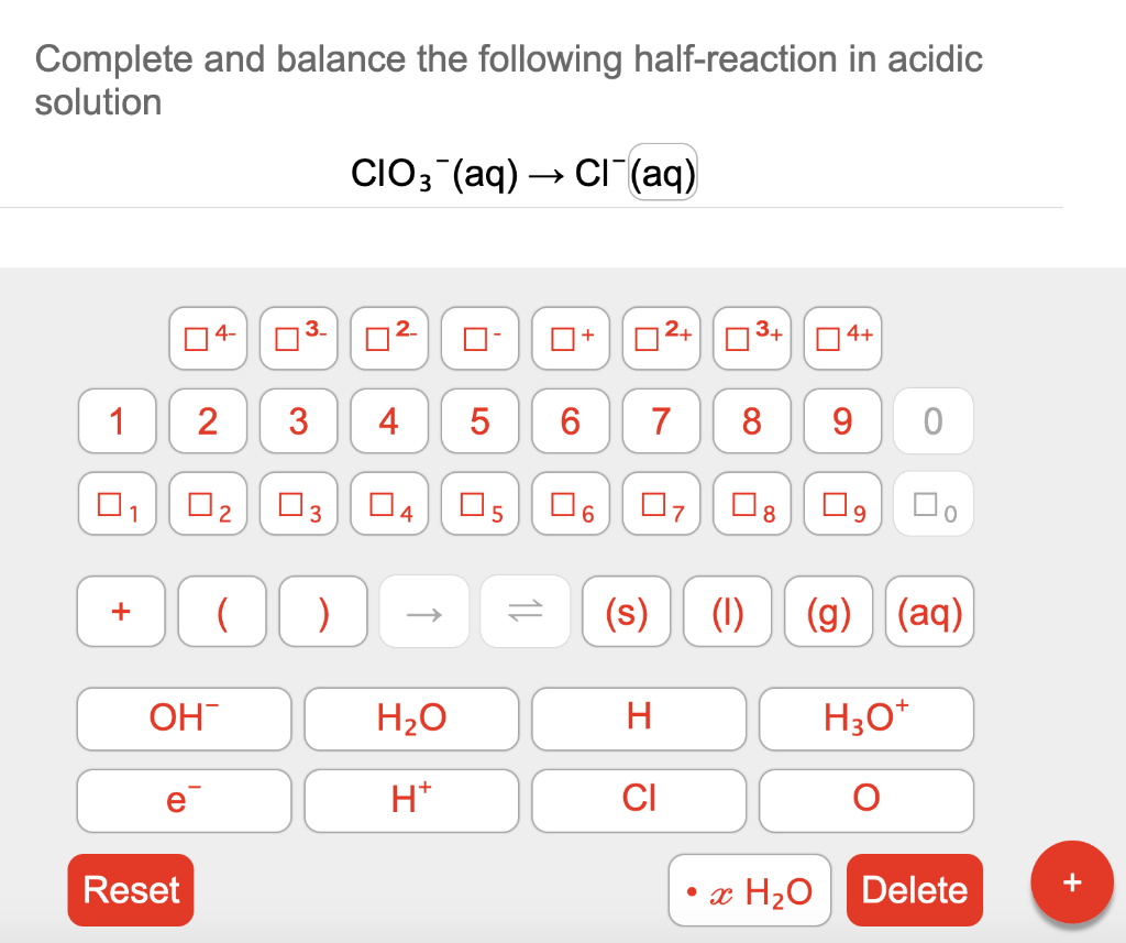 Solved Complete and balance the following half-reaction in | Chegg.com