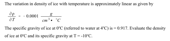 Solved The variation in density of ice with temperature is | Chegg.com
