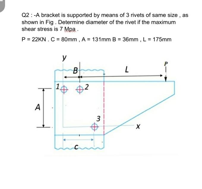 Solved Q2:-A bracket is supported by means of 3 rivets of | Chegg.com