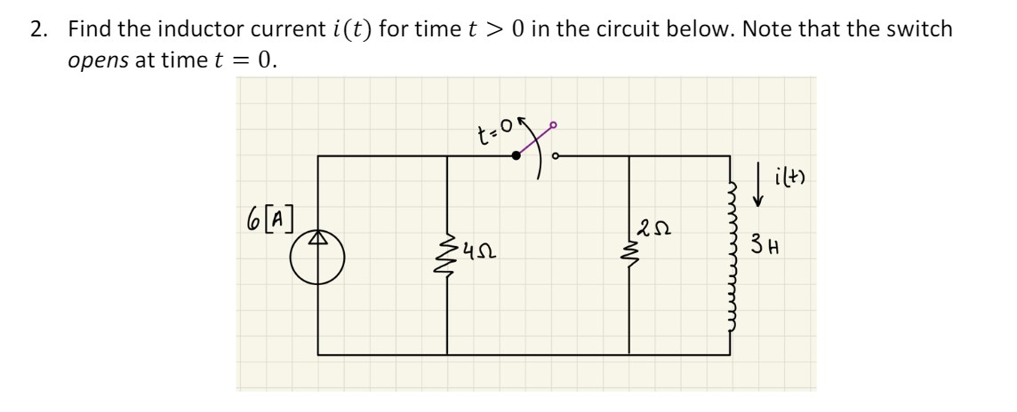 [Solved]: Find the inductor current i(t) for time t>0 in