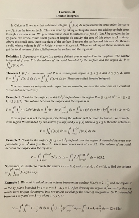 Solved Calculus III Double Integrals In Calculus II we saw | Chegg.com