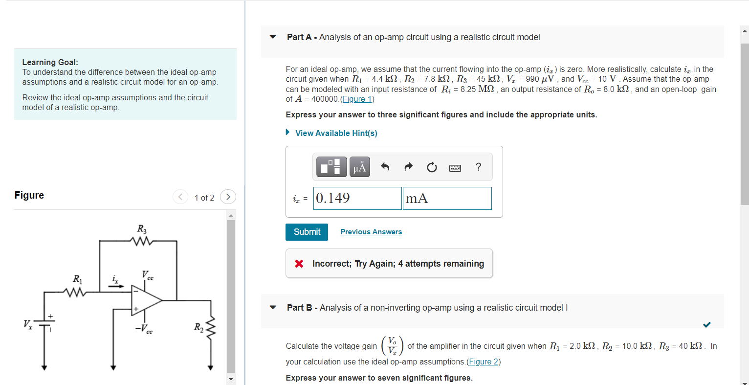 Solved Part A - Analysis of an op-amp circuit using a | Chegg.com