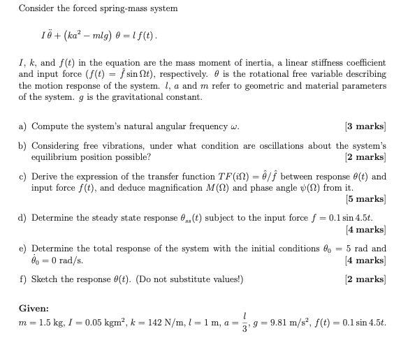 Solved Consider the forced spring-mass system | Chegg.com