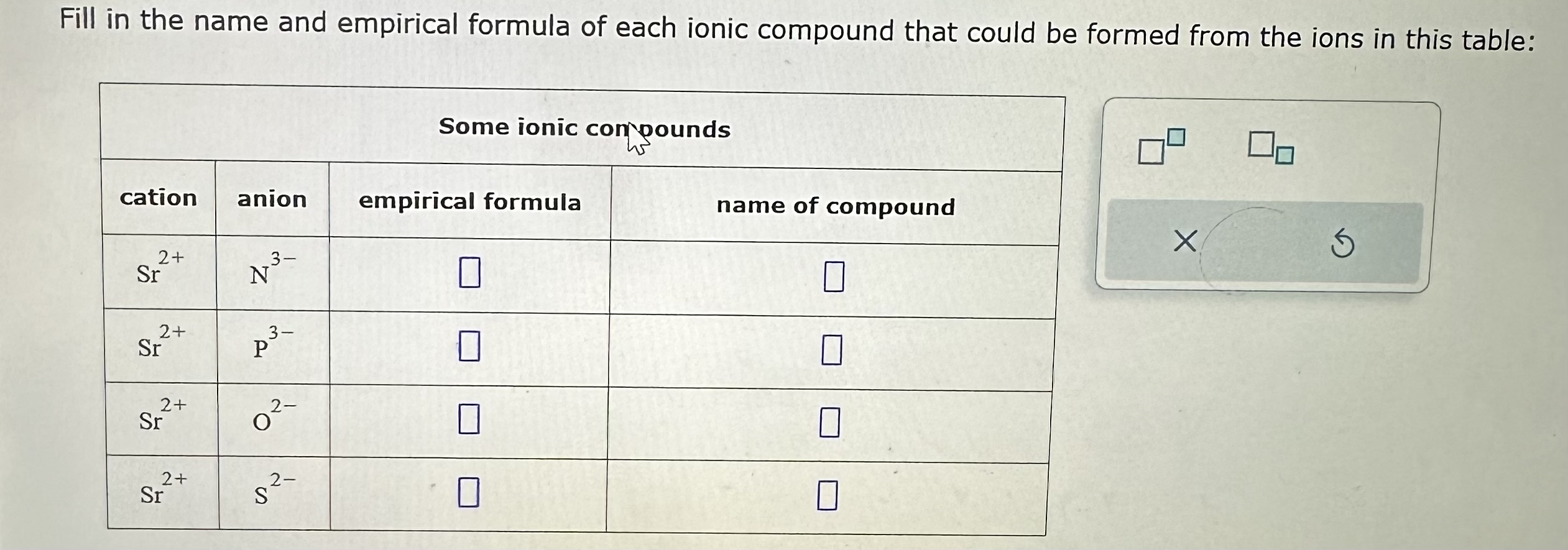 Solved Fill in the name and empirical formula of each ionic | Chegg.com