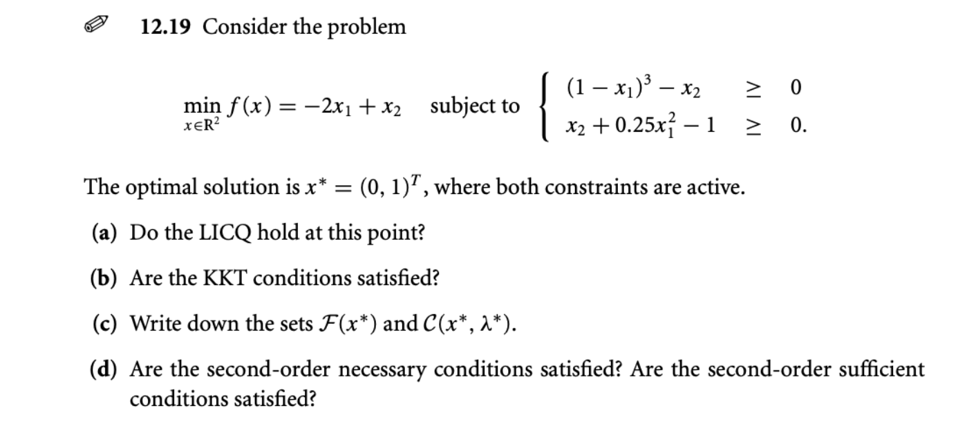 12.19 Consider the problem minx∈R2f(x)=−2x1+x2 | Chegg.com