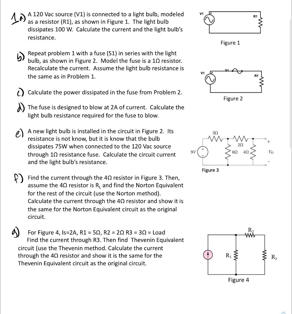 Solved A 120 Vac source (V1) is connected to a light bulb, | Chegg.com