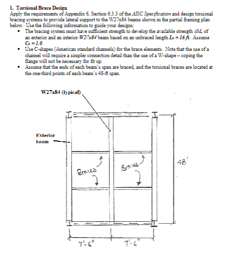 Solved 1. Torsional Brace Design Apply the requirements of | Chegg.com