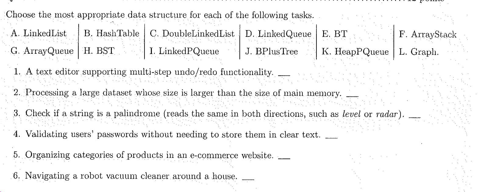 Solved Choose the most appropriate data structure for each | Chegg.com
