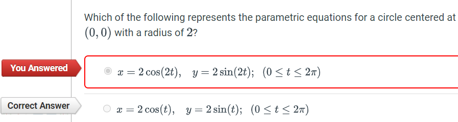 Solved Which of the following represents the parametric | Chegg.com