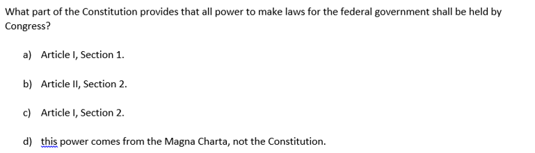 Solved What part of the Constitution provides that all power | Chegg.com