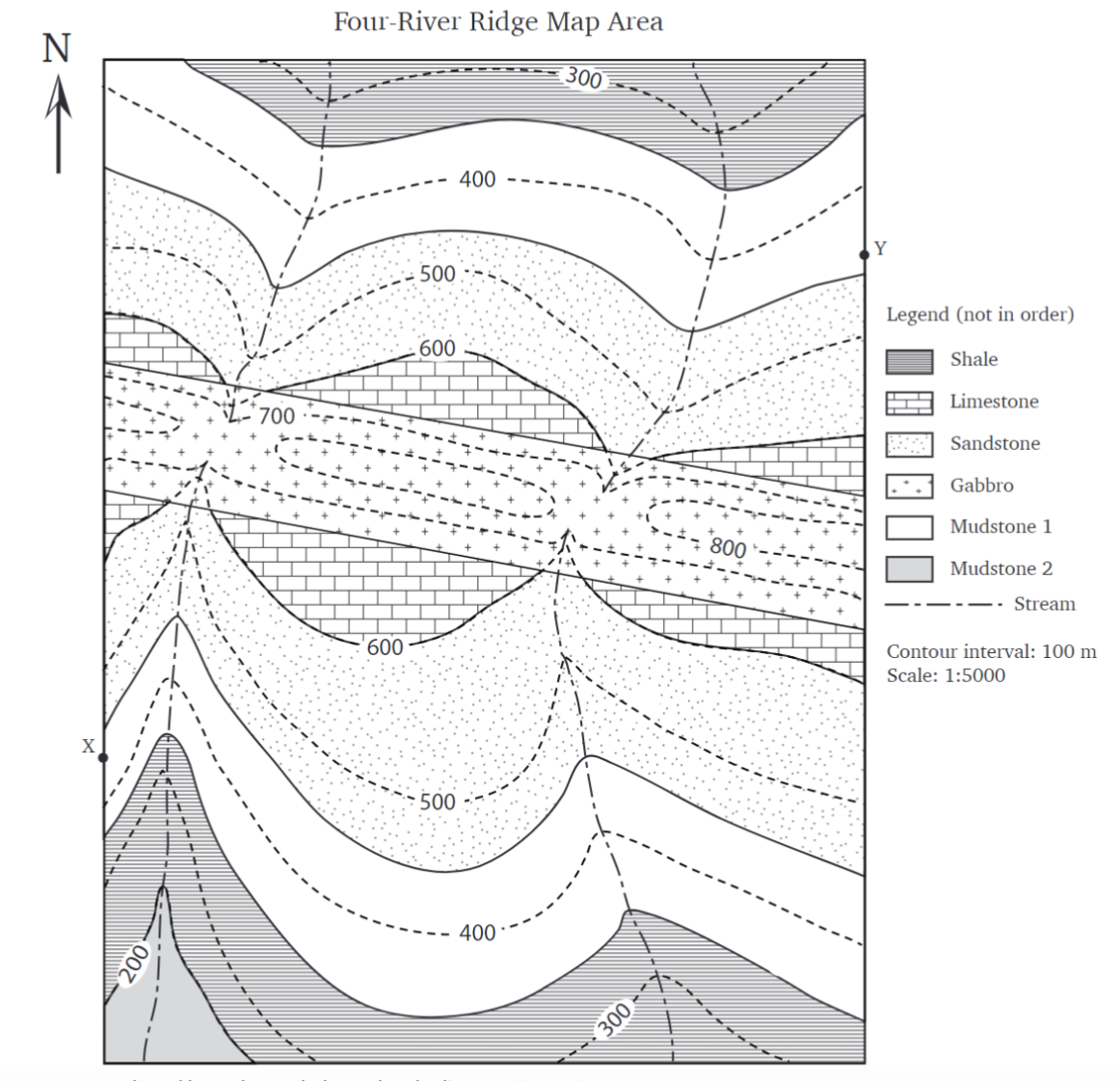Solved f. What is the approximate strike of the gabbro dike | Chegg.com