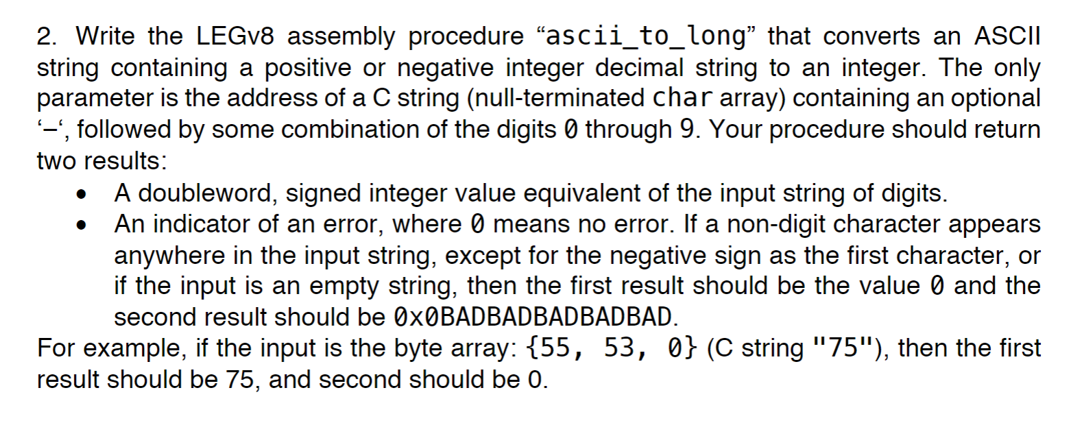 2. Write the LEGV8 assembly procedure "ascii_to_long" | Chegg.com
