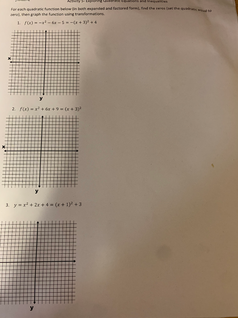 Solved Activity 5- Exploring Quadratic Equations and | Chegg.com