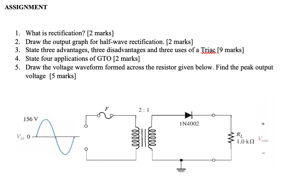 Solved 1. What is rectification? [2 marks] 2. Draw the | Chegg.com