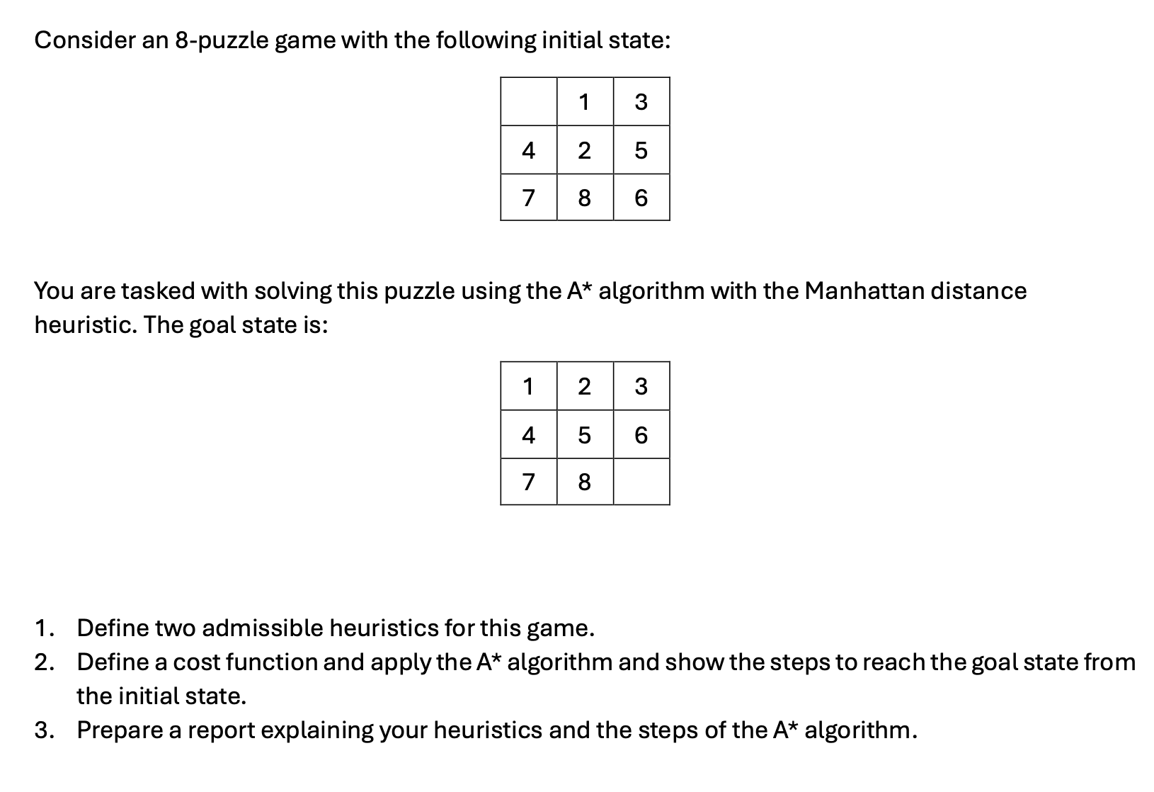 Solved Consider an 8-puzzle game with the following initial | Chegg.com