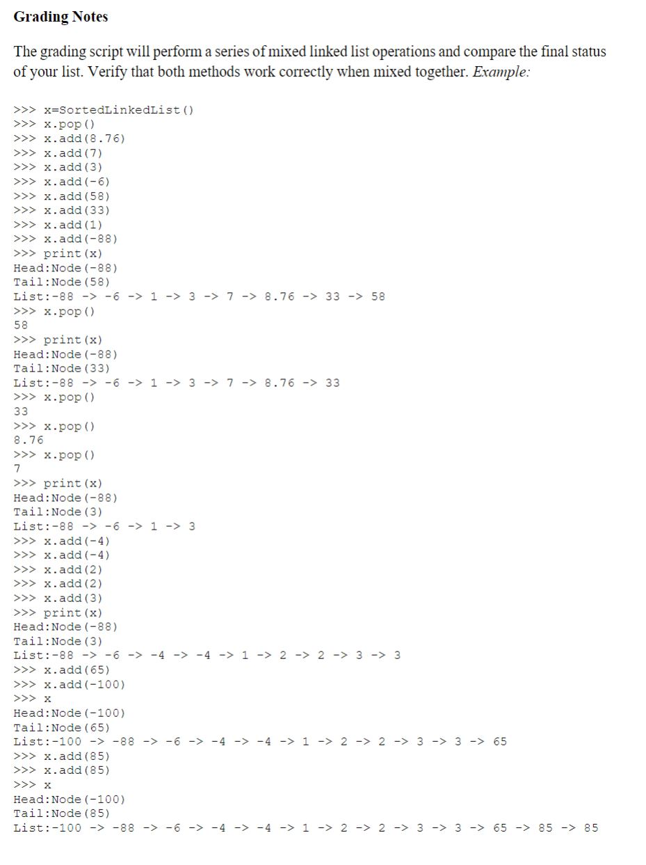 Solved Section 1: The SortedLinkedList class (10 points) | Chegg.com