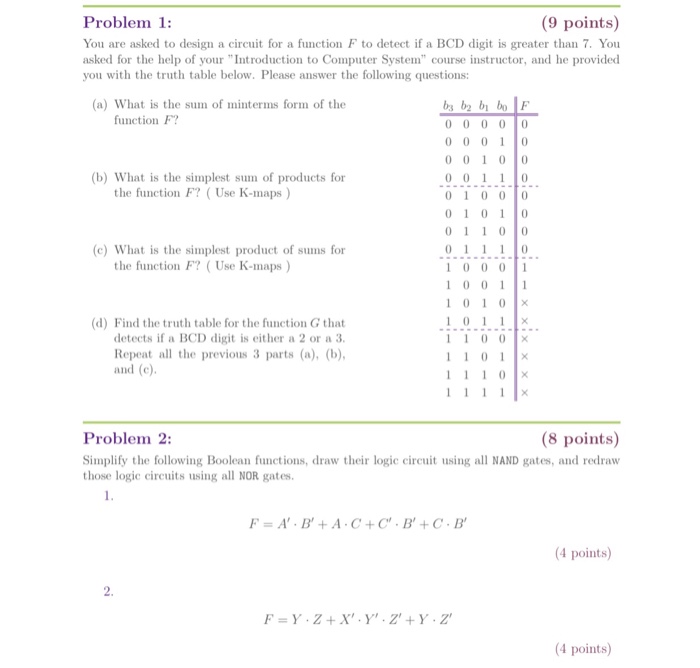 Solved (9 points) Problem 1: You are asked to design a | Chegg.com