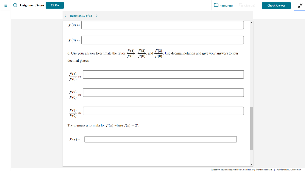 Solved Assignment Score: 72.7% Resources Give Up? Check | Chegg.com