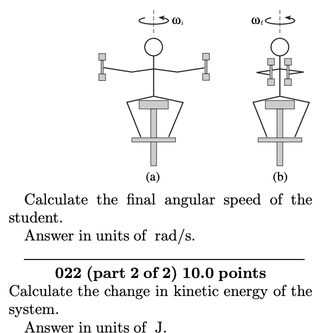 Solved A student sits on a rotating stool holding two 3 kg | Chegg.com